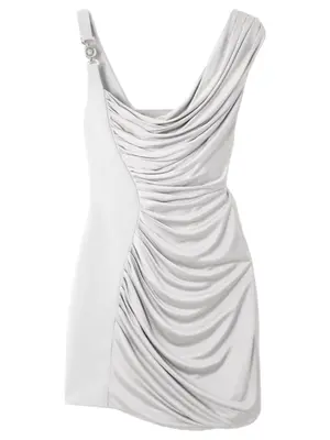 Versace Versace Asymmetric Embellished Draped Jersey Mini Dress Silver