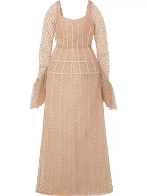 SANDRA MANSOUR Euphoria Glittered Tulle Maxi Dress - Neutrals