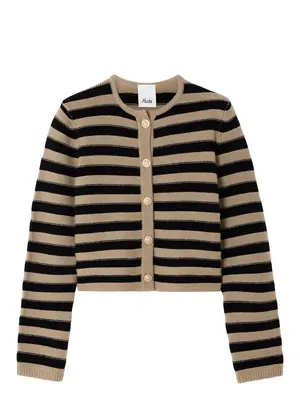 ALLUDE Allude Striped Wool And Cashmere-Blend Cardigan Brown
