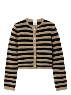 ALLUDE Allude Striped Wool And Cashmere-Blend Cardigan Camel