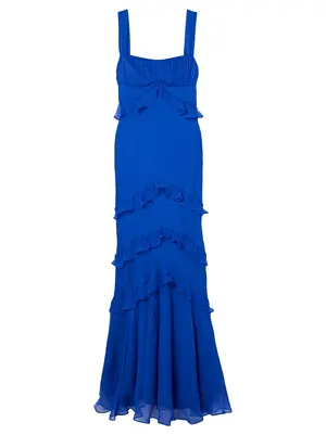 Saloni Chandra Plissé Silk-georgette Maxi Dress - Blue