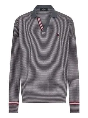 Etro Logo-embroidered Striped Polo Shirt - Grey