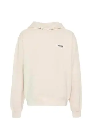 Jacquemus The Gros Grain Logo-patch Cotton Hoodie - Neutrals
