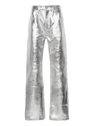 MARINE SERRE Crescent Moon Debossed Leather Trousers - Silver