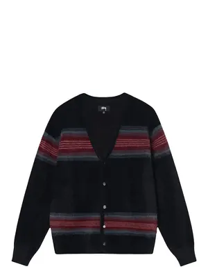 StÜssy Stripe Shaggy Cardigan - Black