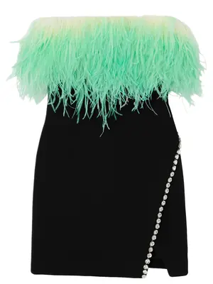 SELF-PORTRAIT Feather-trimmed Crystal-embellished Crepe Mini Dress - Black