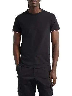 Moncler Tipped Cotton Stretch Jersey T-shirt Black/ Black
