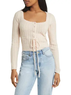 ALL IN FAVOR All In Favor Drawstring Square Neck Cardigan Blush