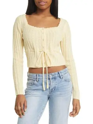 ALL IN FAVOR All In Favor Drawstring Square Neck Cardigan Light Yellow