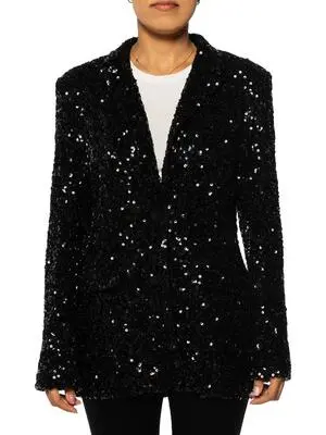 AZALEA WANG Isa Sequin Blazer - Black
