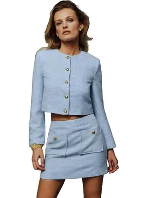 REFORMATION Aurelia Tweed Skirt With Gold Embellishments - Blue