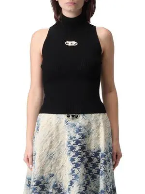DIESEL® Sleeveless Ribbed Mock Neck Top - Black