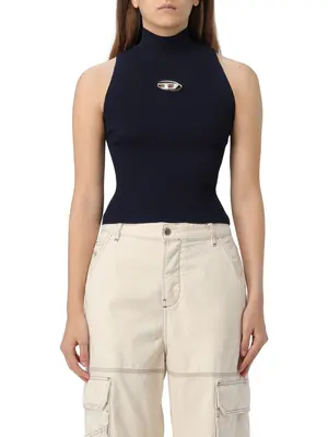 DIESEL® Diesel Sleeveless Ribbed Mock Neck Top Blue