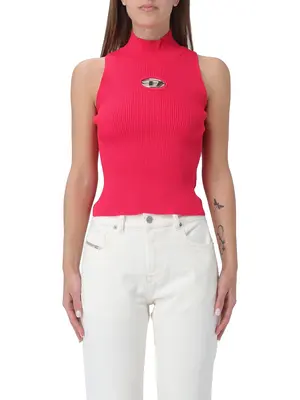 DIESEL® Diesel Sleeveless Ribbed Mock Neck Top Fuchsia