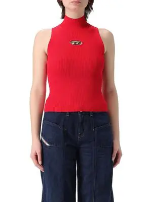 DIESEL® Diesel Sleeveless Ribbed Mock Neck Top Red
