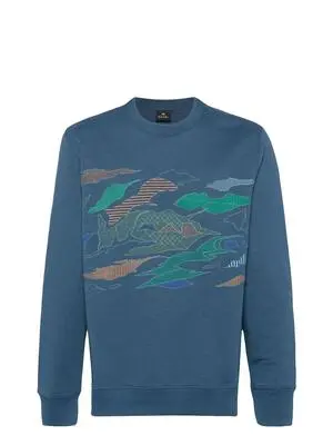 Paul Smith Landscape-embroidered Cotton Sweatshirt - Blue