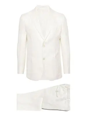 Eleventy Single-breasted Linen Blend Suit - White