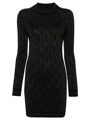 Palm Angels Monogram-jacquard Mini Dress - Black
