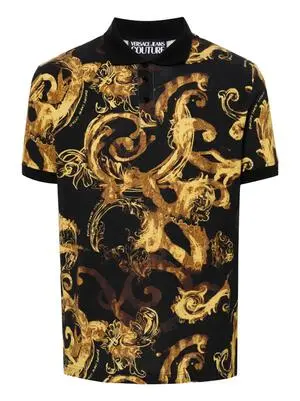 Versace Watercolour Couture Polo Shirt - Black