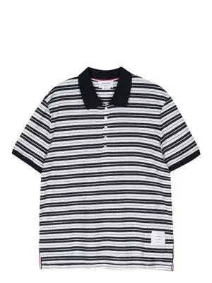 Thom Browne Logo-patch Striped Polo Shirt - Blue