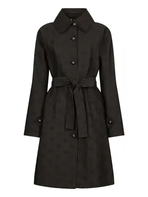 Dolce & Gabbana Logo-jacquard Belted Trench Coat - Black