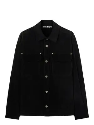 Palm Angels Logo-print Velvet Overshirt - Black