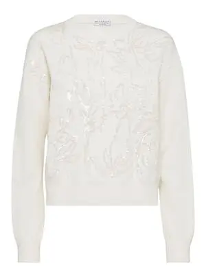 Brunello Cucinelli Sequin-embellished Crew-neck Jumper White
