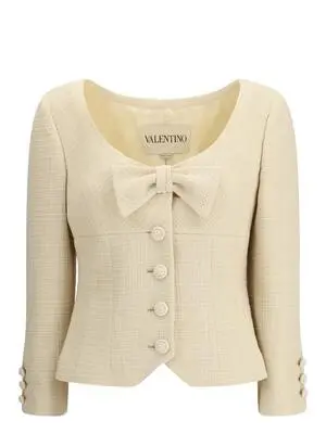 Valentino Garavani Plain Wool Tweed Short Jacket - Beige
