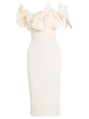Carolina Herrera Off-the-shoulder Silk Taffeta Midi Dress With Bow Detail - Ivory