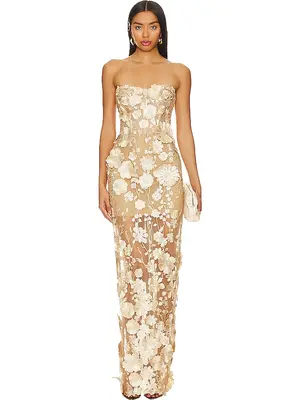 BRONX AND BRONCO Jasmine Maxi Dress - Gold & Floral