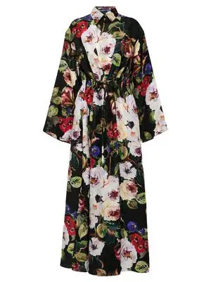 Dolce & Gabbana Floral Silk Satin Shirt Dress - Multicoloured