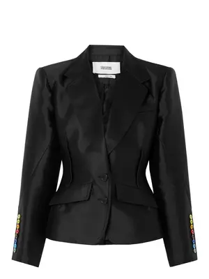 Christopher John Rogers Gathered Silk And Wool-blend Twill Blazer - Black