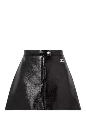COURREGES COURREGES Reedition Appliquéd Coated Cotton-blend Mini Skirt Black