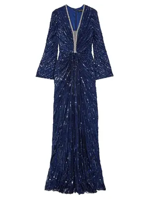 Jenny Packham Darcy Crystal-embellished Sequined Gown - Blue