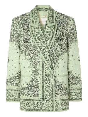 Zimmermann Matchmaker Double-breasted Printed Linen Blazer - Green