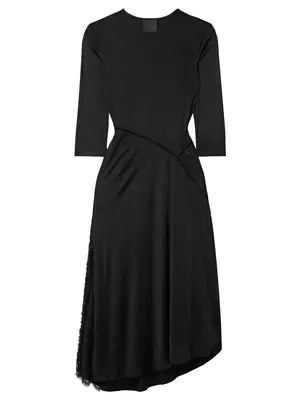 Givenchy Asymmetric Lace-paneled Jersey Midi Dress - Black