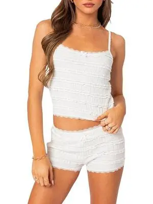 EDIKTED Lucy Ruffled Lace Crop Tank - White