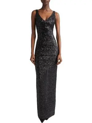 Michael Kors Sequin Column Gown - Black