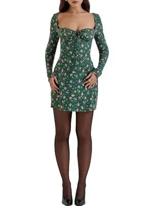 House Of Cb Malika Long Sleeve Mini Dress - Christmas Print