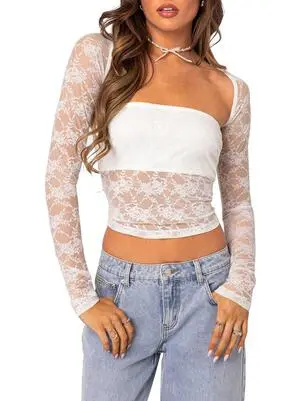 EDIKTED Addison Sheer Lace Top - White