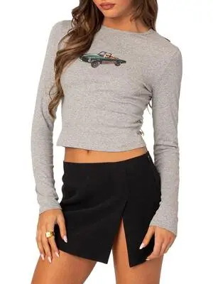 EDIKTED Sweet Ride Crop Top - Gray Melange