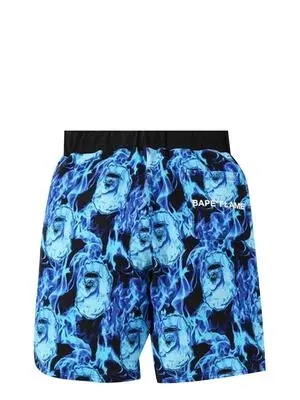 A BATHING APE Flame Wide Sweat Shorts - Multicolor