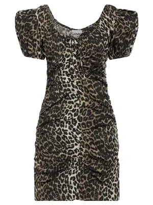 GANNI Mini Organic Cotton Leopard-print Dress - Beige