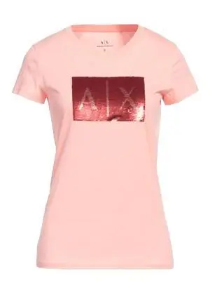 Armani Exchange Cotton T-shirt With Appliqués - Salmon Pink
