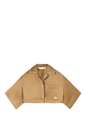 Palm Angels Monogram-embroidered Satin Cropped Shirt - Neutrals