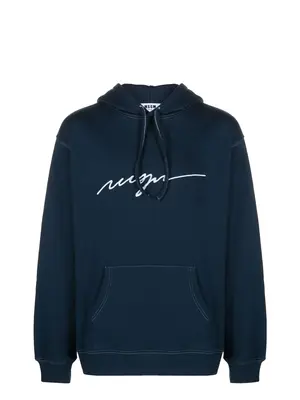 MSGM Embroidered Cotton Hoodie - Blue