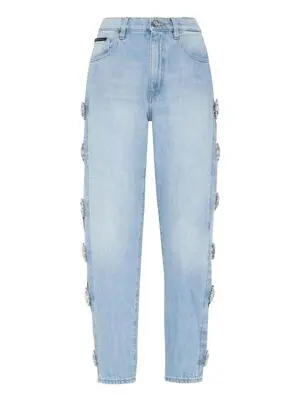 Philipp Plein Brooch-detail Cut-out Jeans - Blue