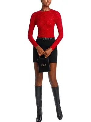 Aqua Lace Long-Sleeve Top Ruby Red
