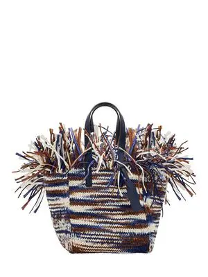 Oscar De La Renta Raffia Crochet Square Tote - Multi