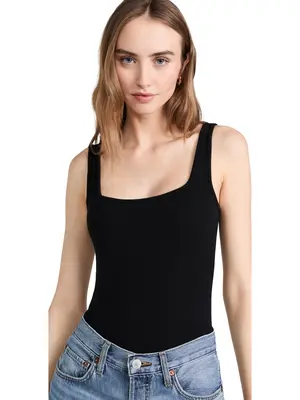 Ambitionist Ribbed Square Neck Bodysuit - Black
